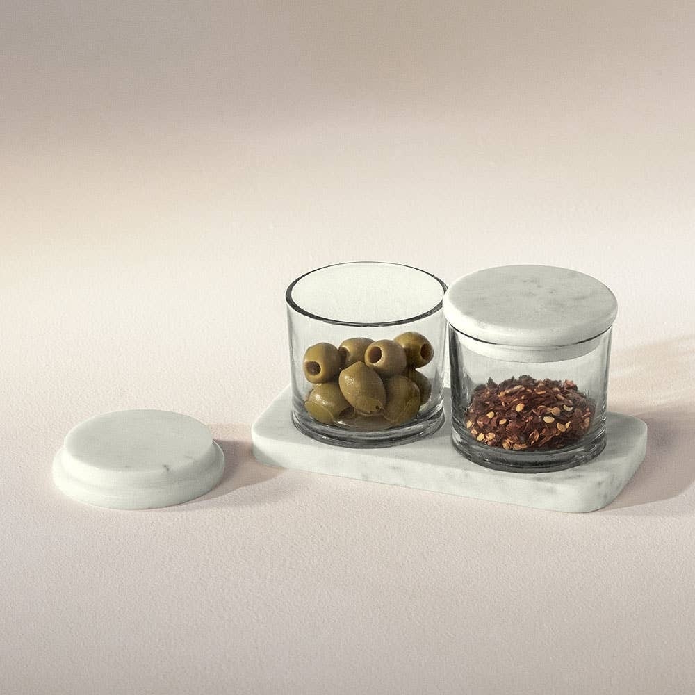 Glass and Marble Condiment Set – Manna