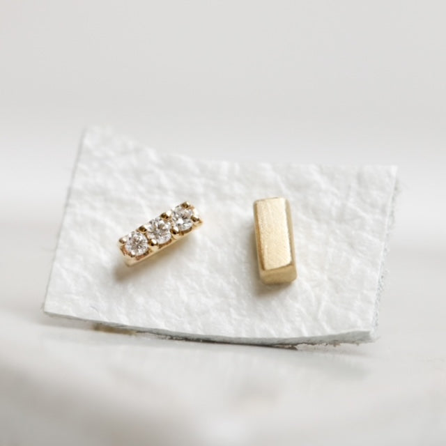 Diamond + Gold Bar Stud Set – Manna